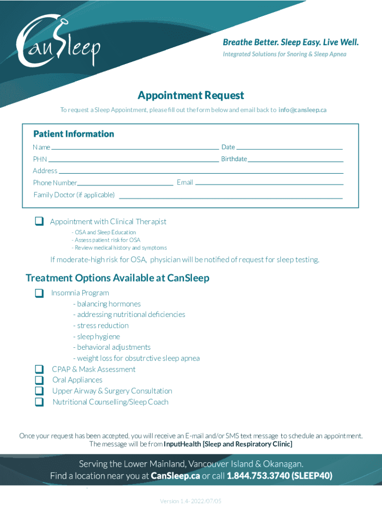 Fillable Online Appointment Request Form - V1.4 Fax Email Print - pdfFiller