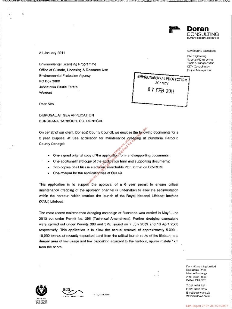Fillable Online Dumping at Sea Permit Application Form - EPA (IE) Fax ...