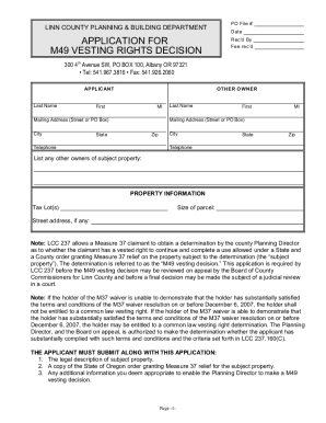 Fillable Online APPLICATION FOR M49 VESTING RIGHTS DECISION Fax Email ...