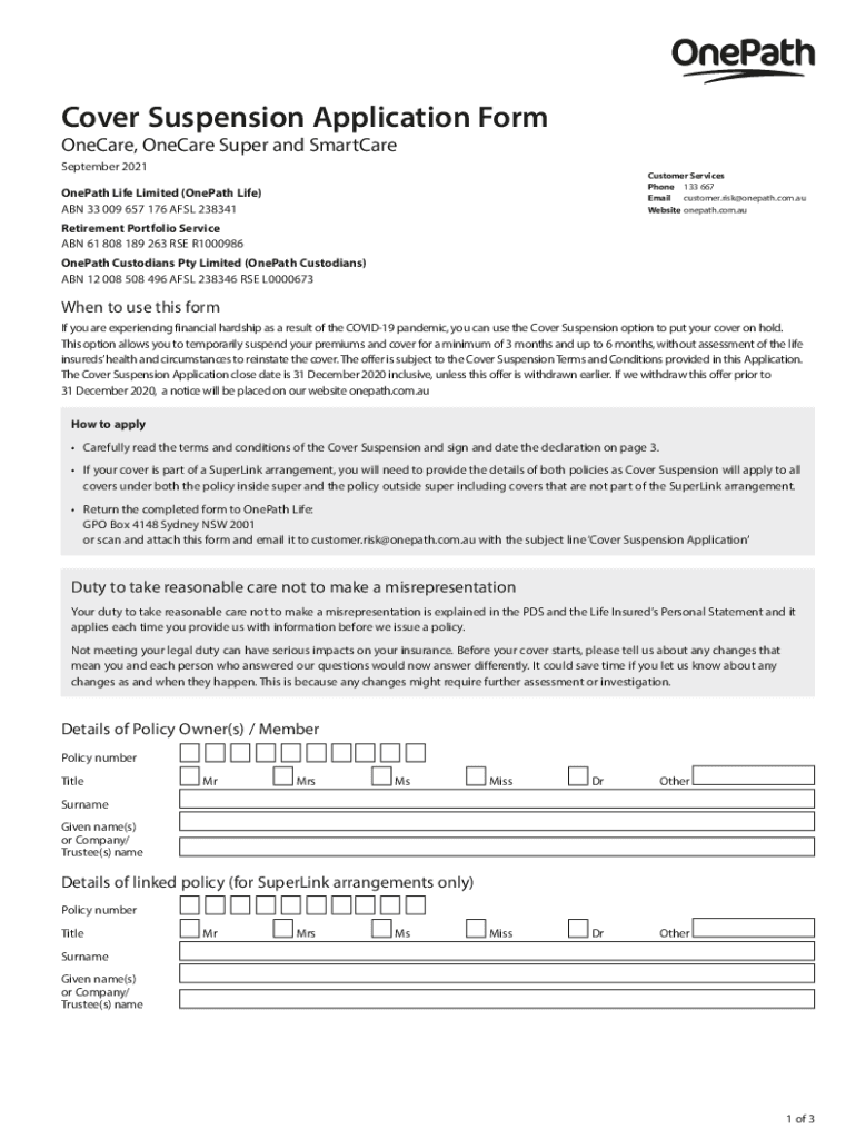Fillable Online The life insurance business of OnePath Life Limited has ...