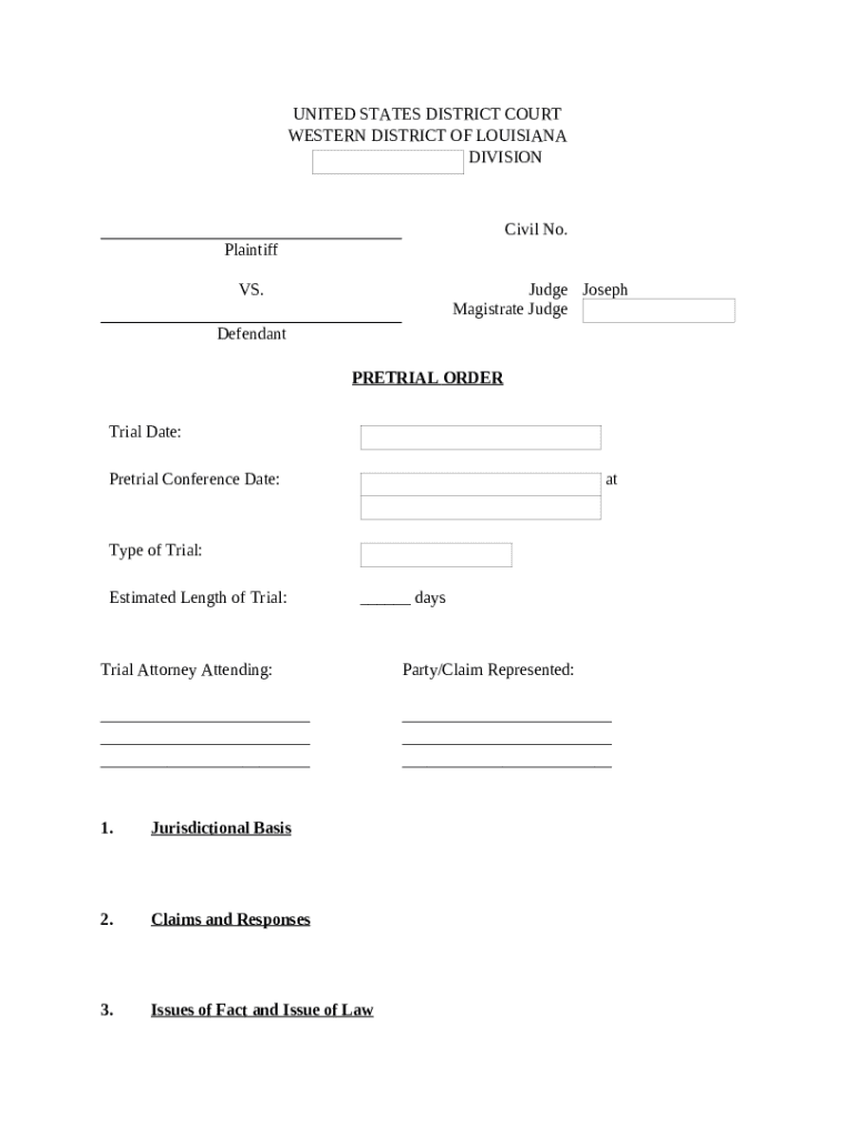 Pretrial Order Instructions In Civil Matters Before Chief ... Doc ...