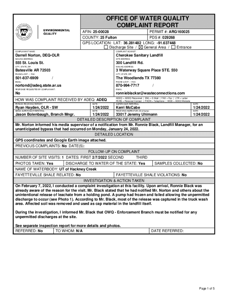 Fillable Online office of water quality complaint report Fax Email ...