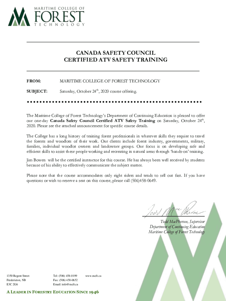 Fillable Online CANADA SAFETY COUNCIL CERTIFIED ATV SAFETY TRAINING Fax ...