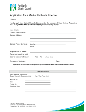 Fillable Online MARKET UMBRELLA Application Form New - Draft Fax Email ...