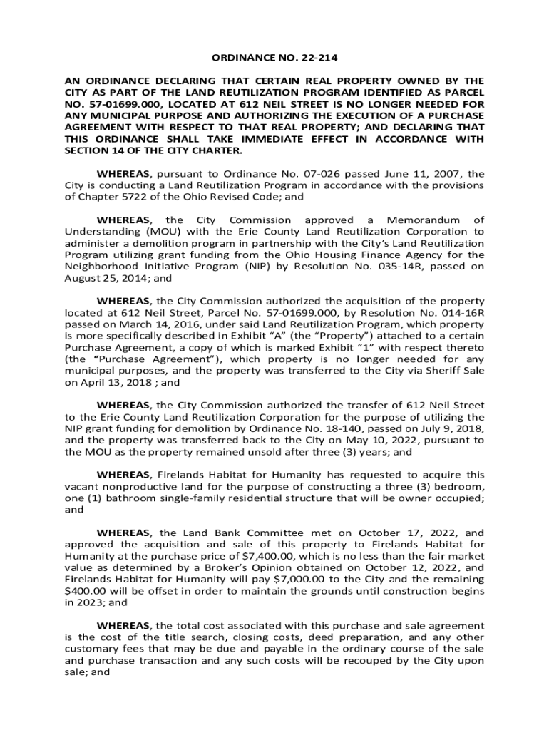 Fillable Online ORDINANCE NO. An ordinance finding that the public ...