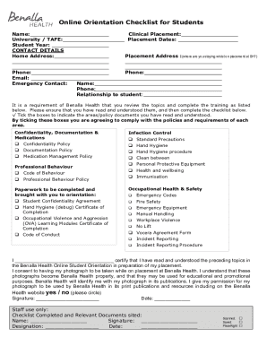 Fillable Online BDMH Student Online Orientation Checklist Fax Email ...