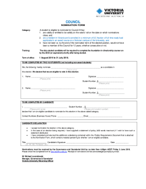 Fillable Online Council, Student nomination form Fax Email Print ...