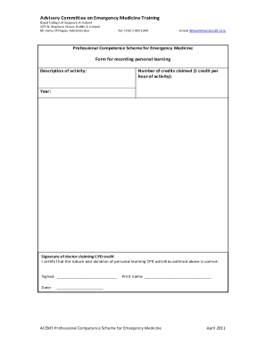 Fillable Online ACEMT PCS for EM Form for recording Personal Learning ...