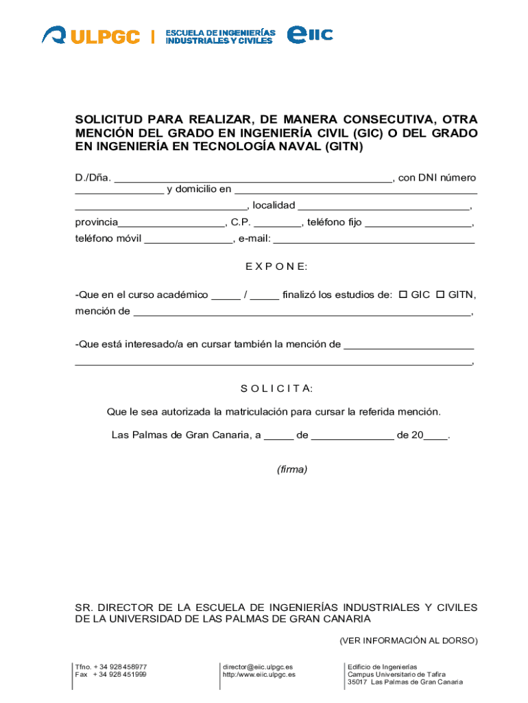 Completable En línea SOLICITUD PARA REALIZAR OTRA MENCIN DEL GIC O DEL ...