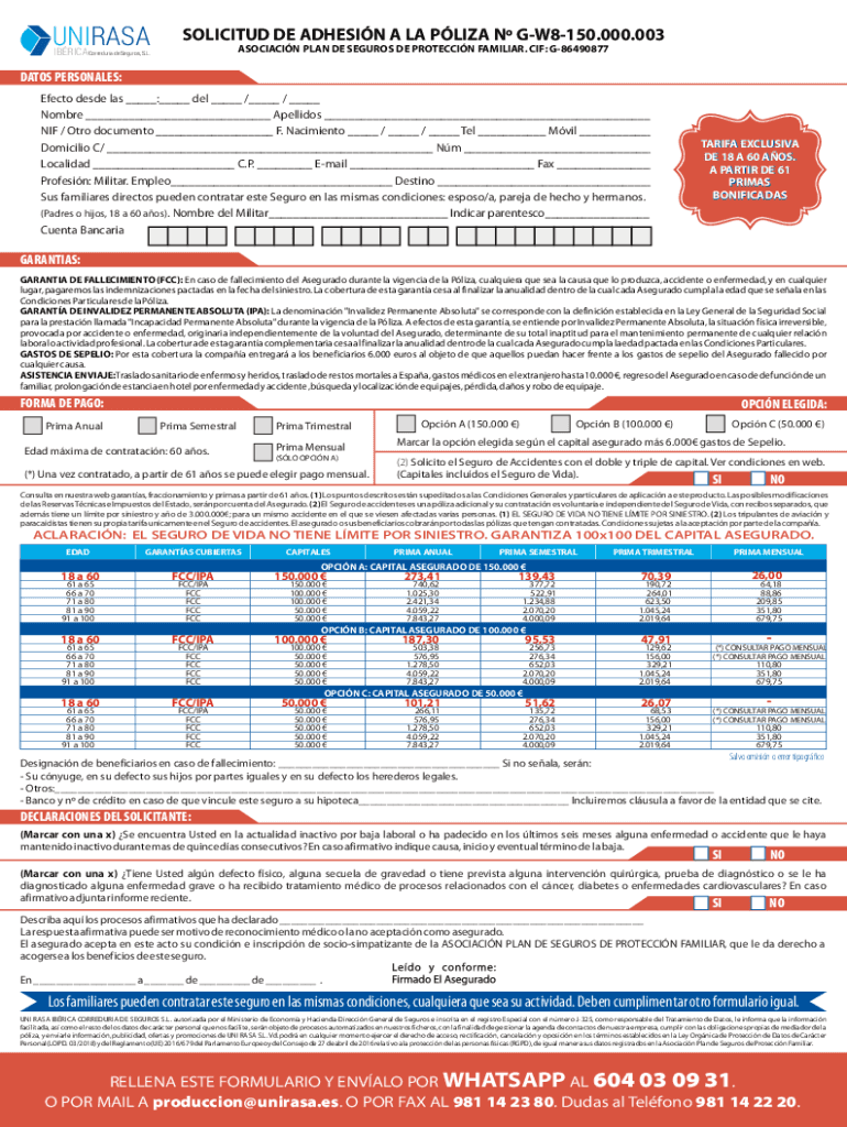 Completable En línea SOLICITUD DE ADHESIN A LA PLIZA N G-W8-150 Fax ...