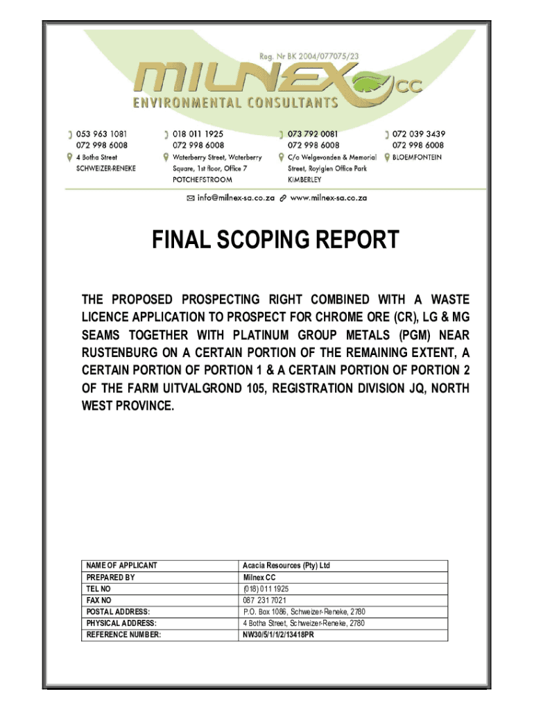 Fillable Online Scoping Report - SAHRIS - South African Heritage Resources Agency Fax Email ...