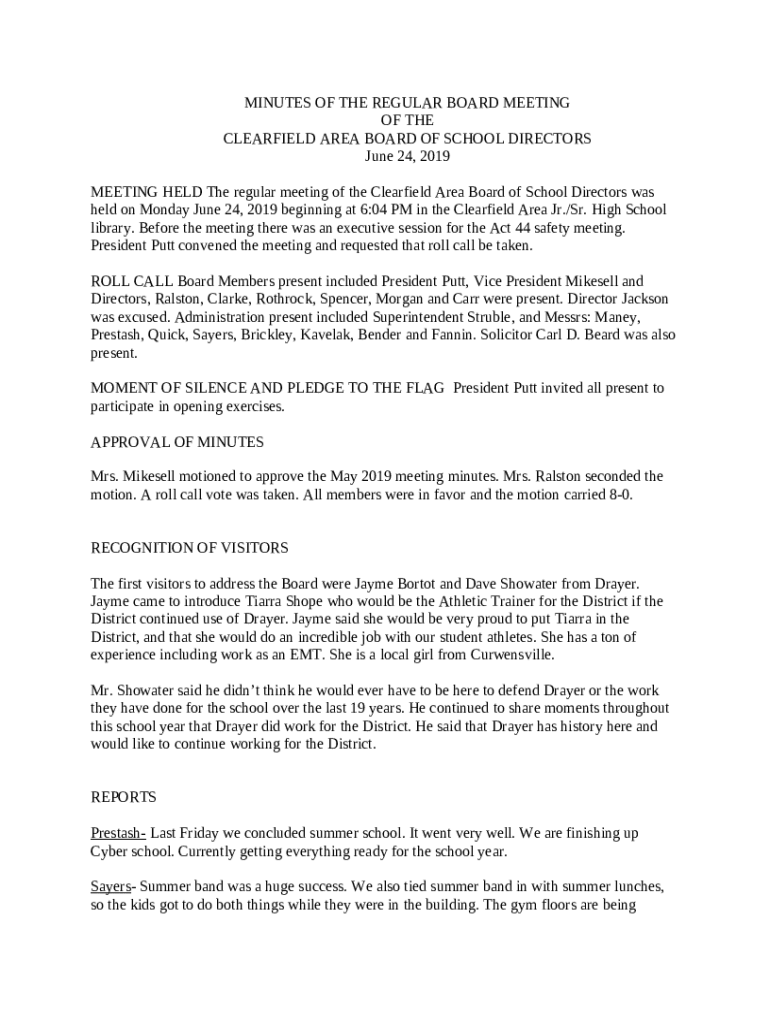 ROLL CALL Board Members present included President Putt, Vice President ...