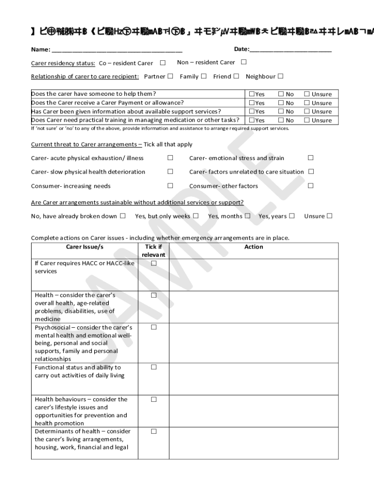 Fillable Online Sample Partners in Recovery Carer Needs Assessment Fax ...