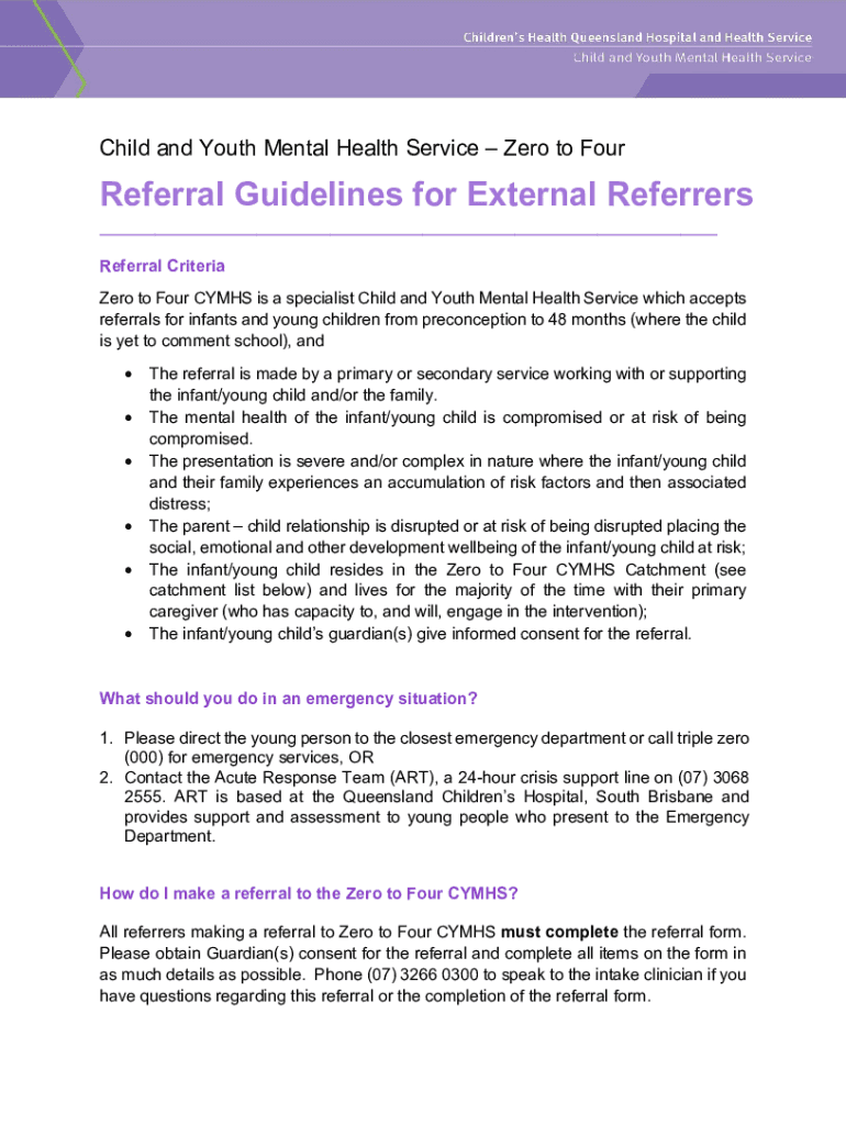 Fillable Online Child and Youth Mental Health ServiceZero to Four ...