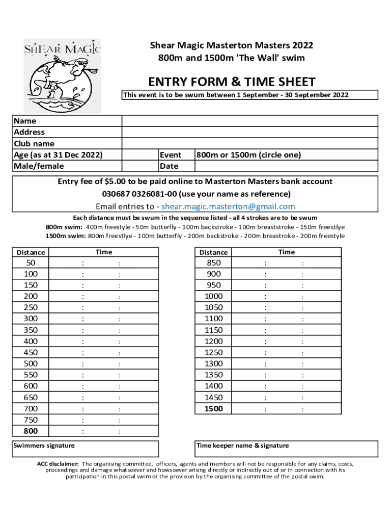 Fillable Online ENTRY FORM & TIME SHEET Fax Email Print - pdfFiller
