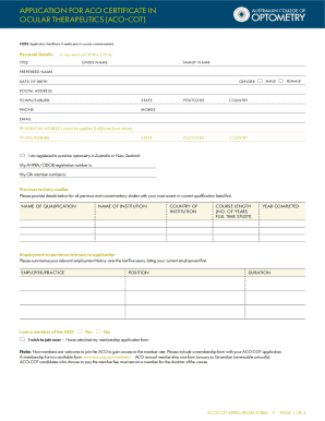 Fillable Online Application form - Australian College of Optometry Fax Email Print - pdfFiller