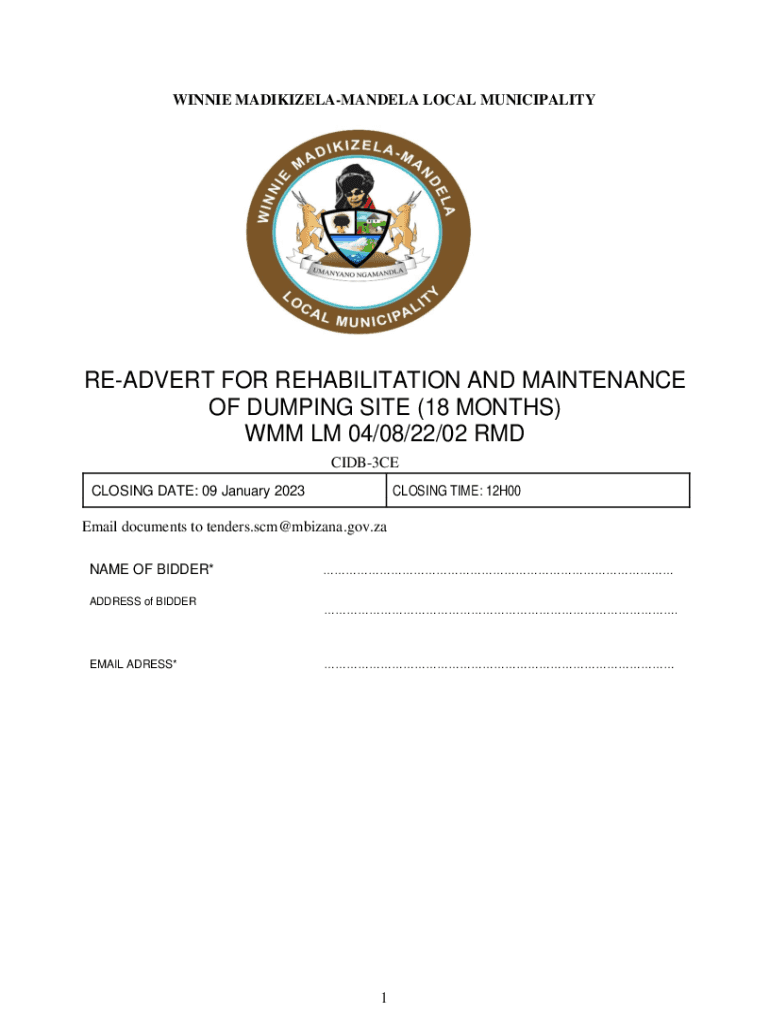 Fillable Online Rehabilitation and Maintenance of Dumping Site (18 ...