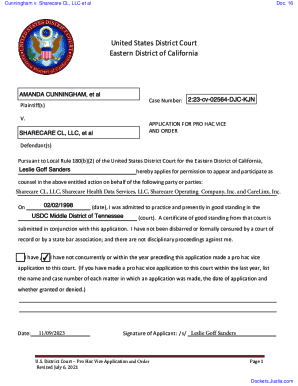 Fillable Online PRO HAC VICE ORDER signed by District Judge Daniel J ...