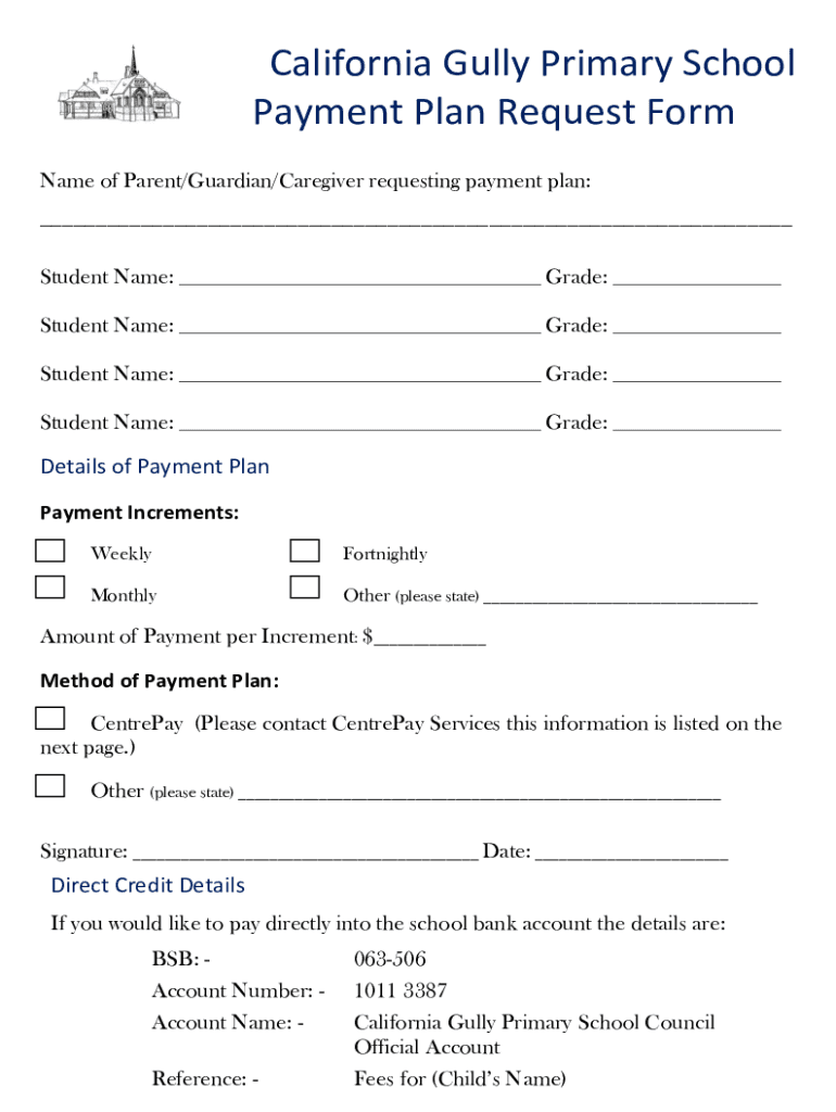 Fillable Online California Gully Primary School Payment Plan Request ...