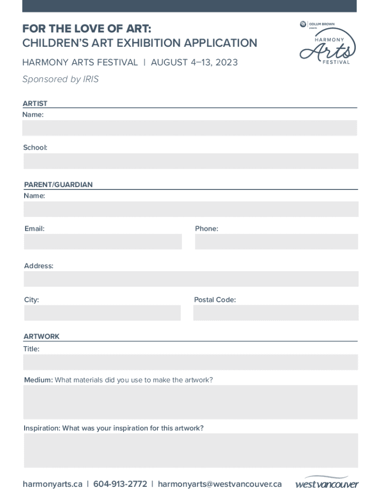 Fillable Online For the Love of Art: Youth and Children's Art ...