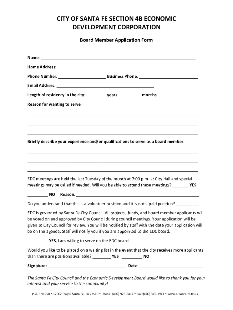 Fillable Online Board Member Application Form - The city of Santa Fe ...