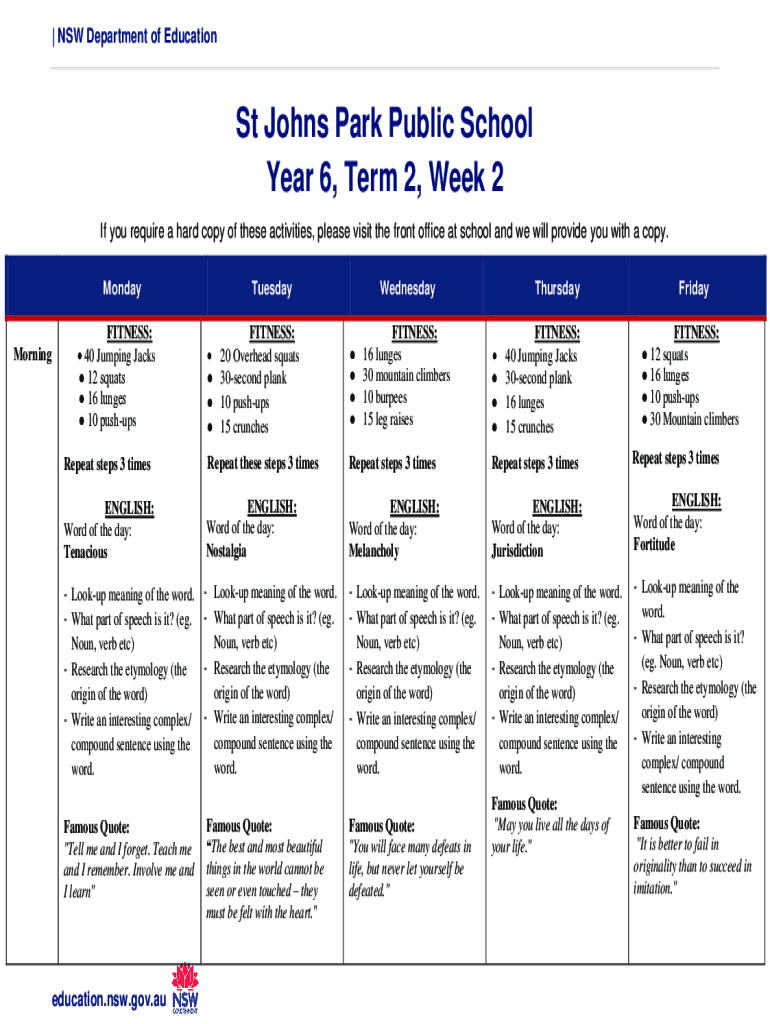 Fillable Online St Johns Park Public School Year 6, Term 2, Week 2 Fax Email Print - pdfFiller