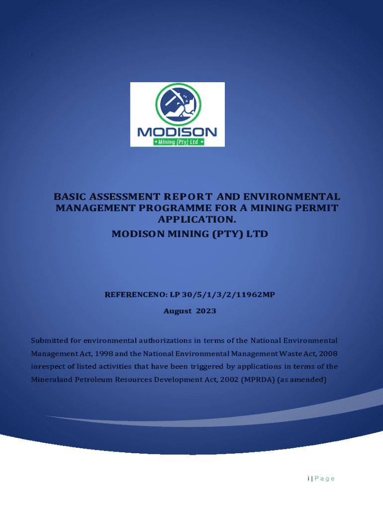 Fillable Online Basic Assessment Report for the Mining Permit ...