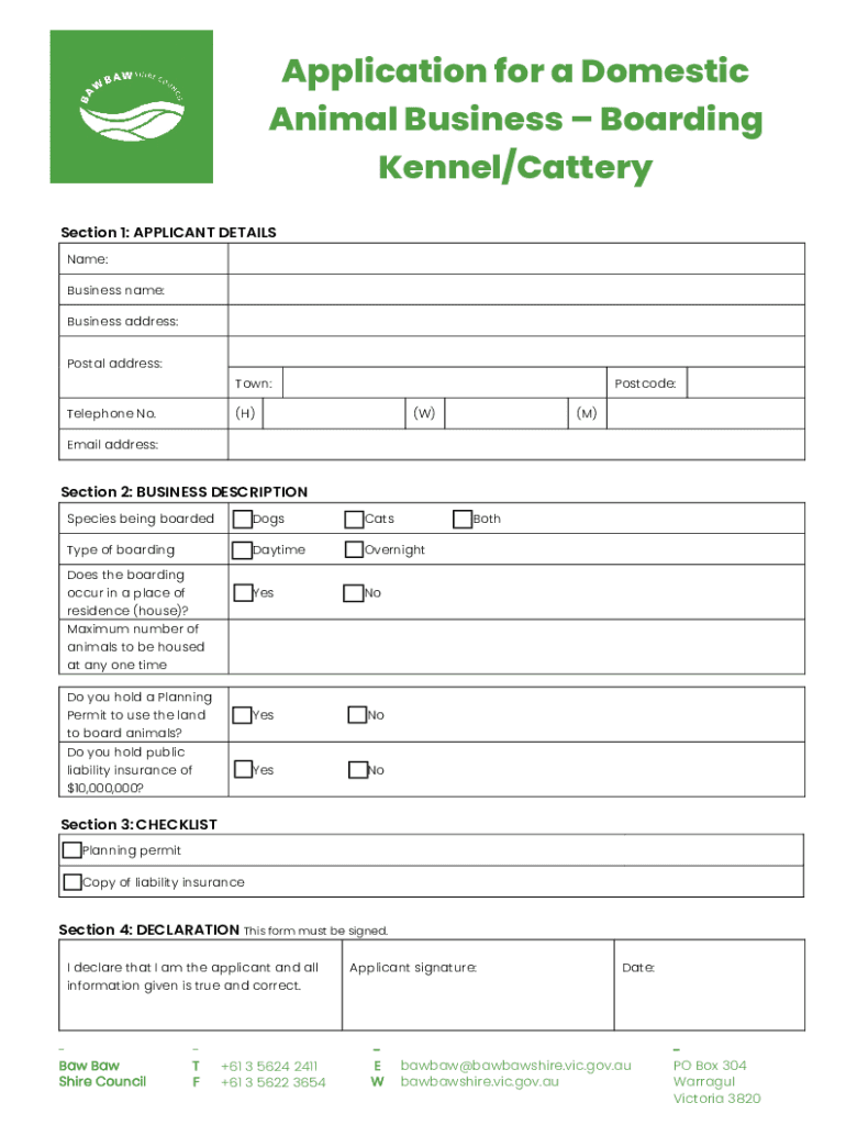 Fillable Online Application for a Domestic Animal BusinessPet Shop Fax ...