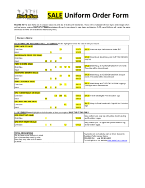 Fillable Online SALE Uniform Order Form Fax Email Print - pdfFiller