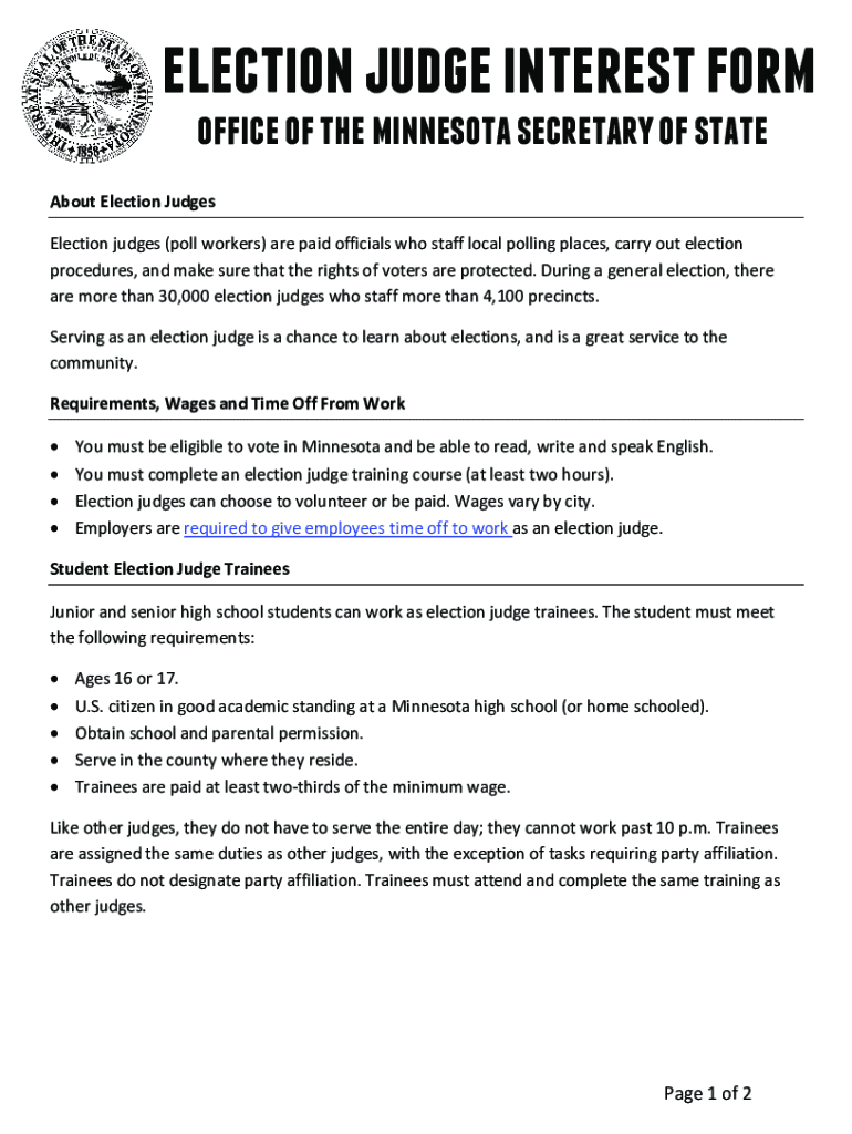 Fillable Online . Form to indicate interest in serving as an election ...