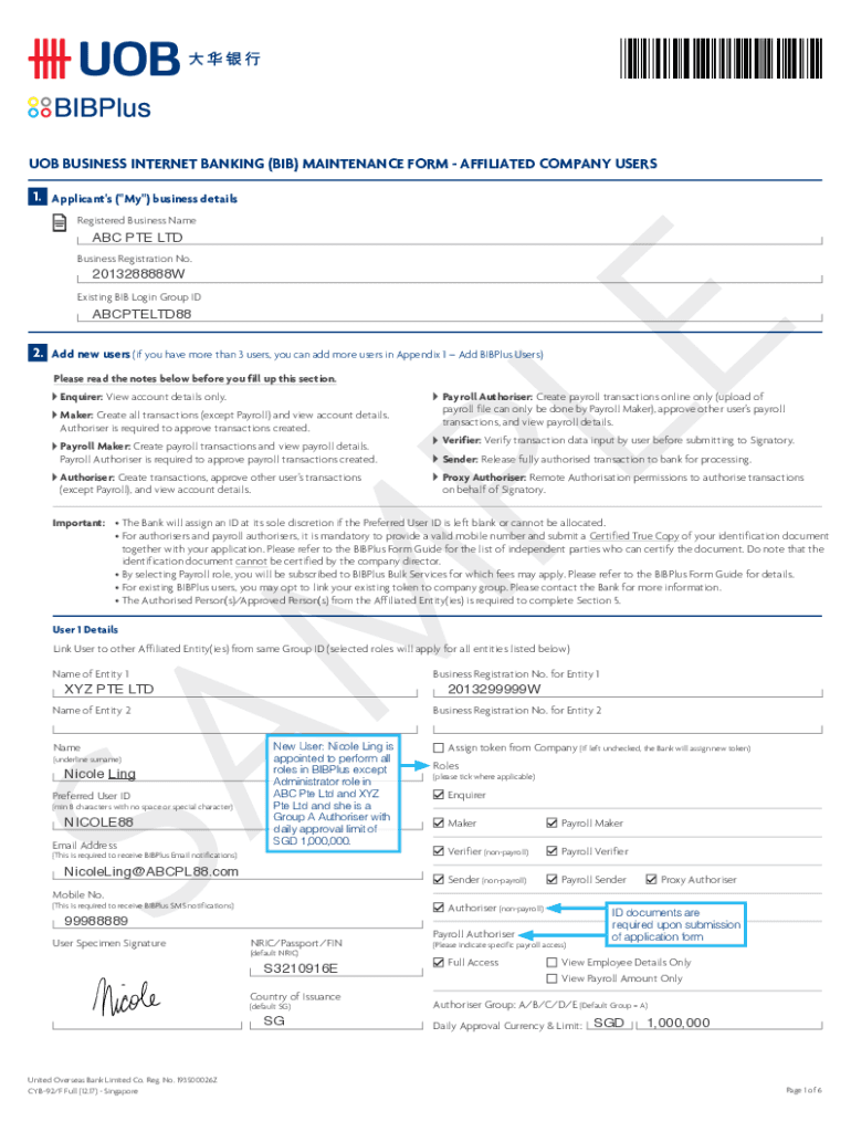 Fillable Online Business Banking Application Forms - Singapore Fax ...