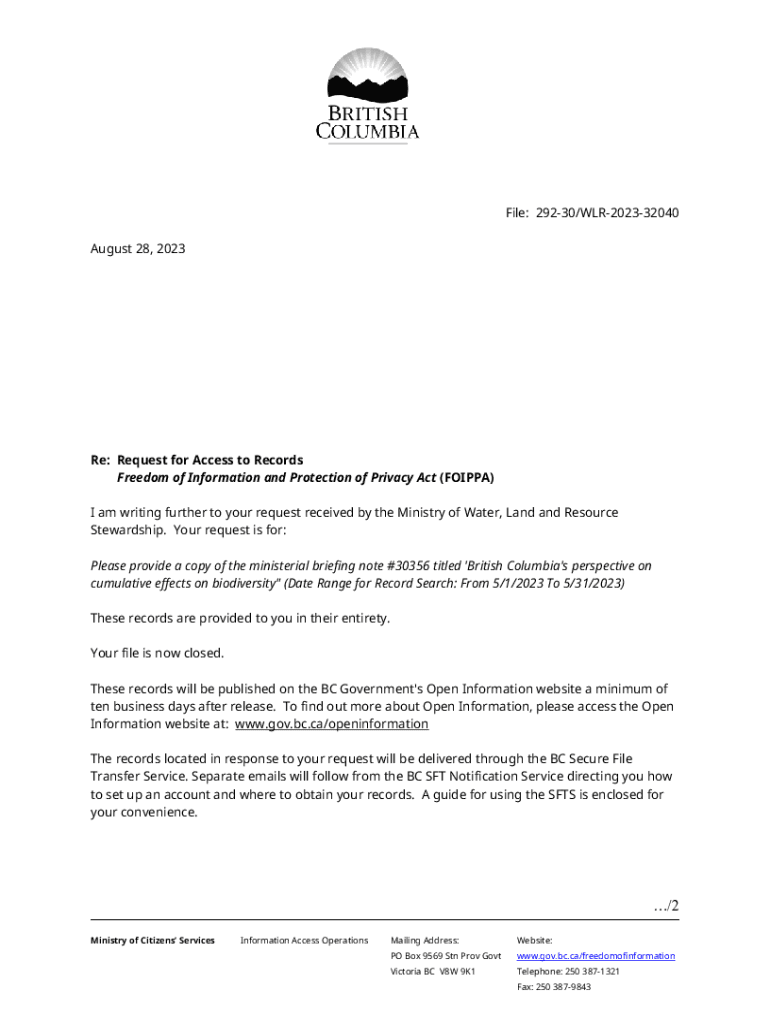 Fillable Online docs openinfo gov bc Please provide a copy of the ...