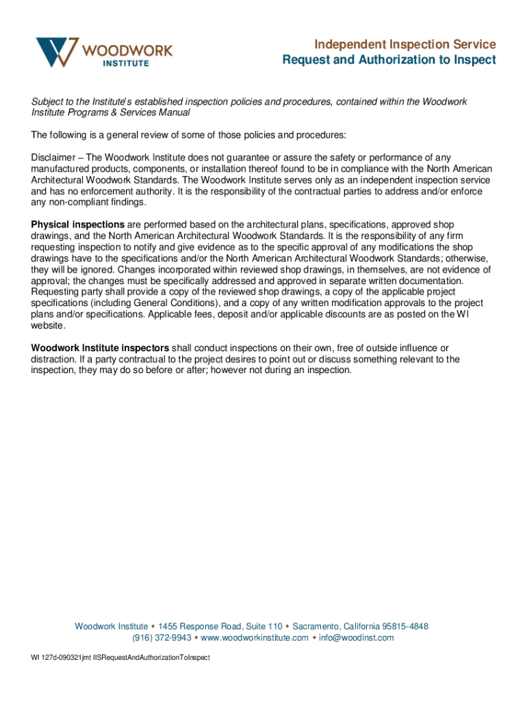 Fillable Online Independent Inspection Service Request and ...