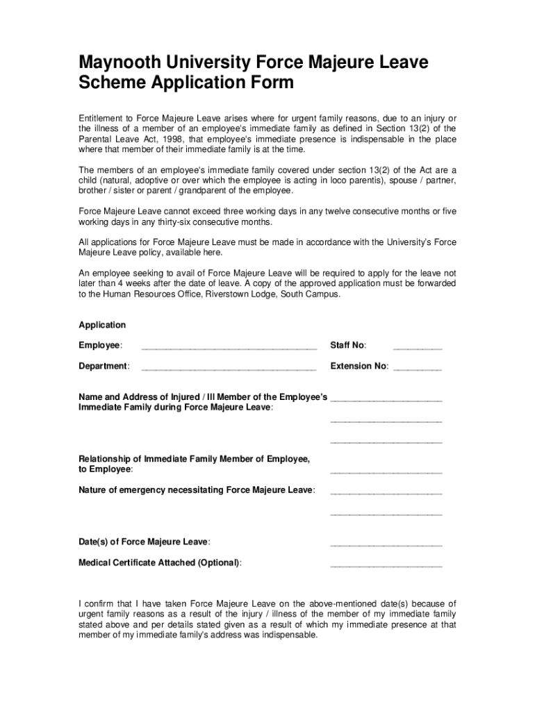 Fillable Online HR 108 f application form for force majeure leave Fax ...