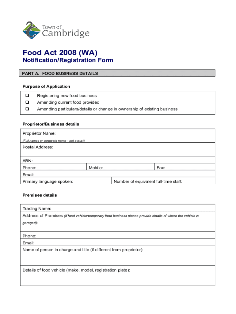 Fillable Online Food Business Notification/Registration Form Fax Email ...