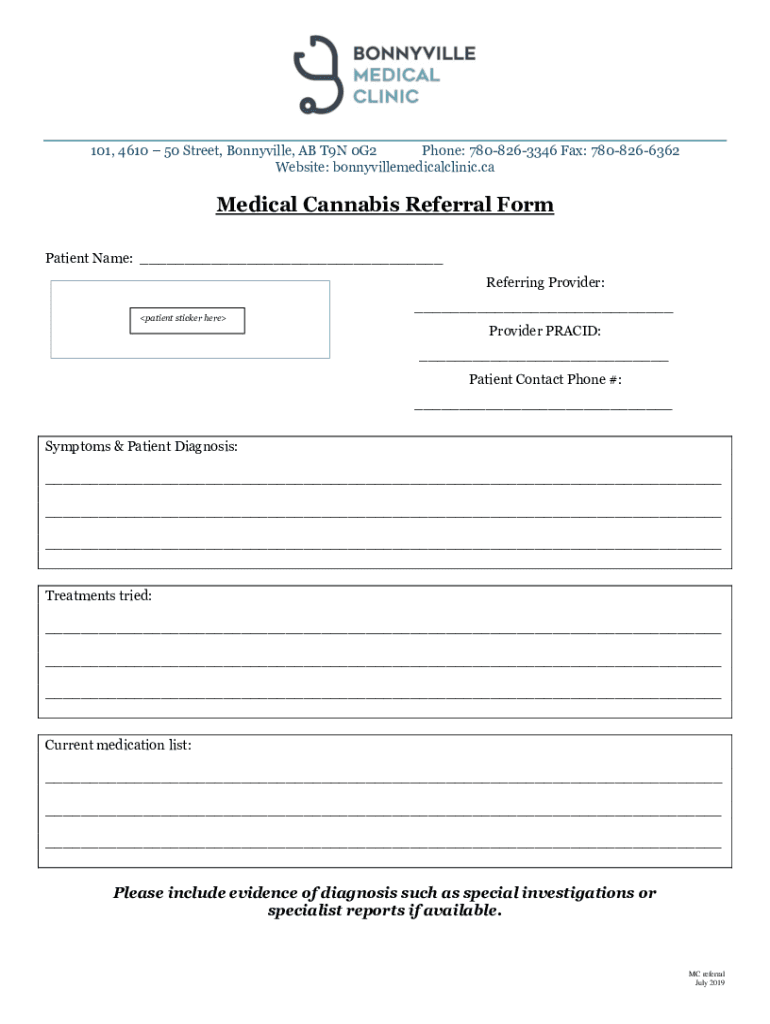 Fillable Online Medical Cannabis Referral Form Fax Email Print - pdfFiller