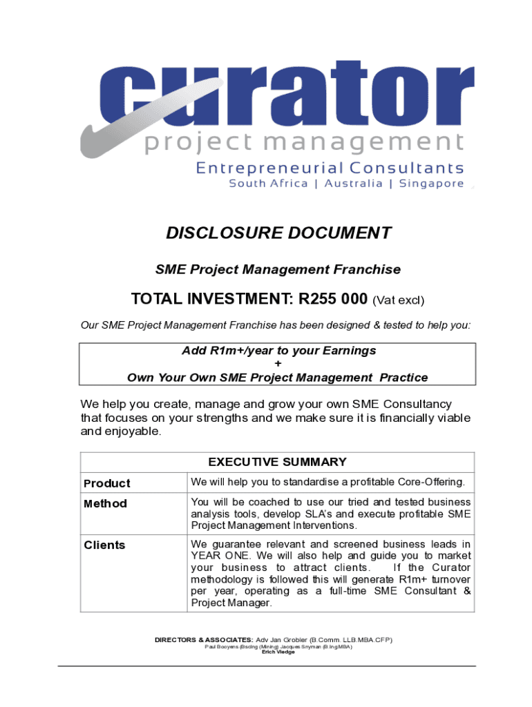 Fillable Online DISCLOSURE DOCUMENT - SME Project ... - Curator Group ...