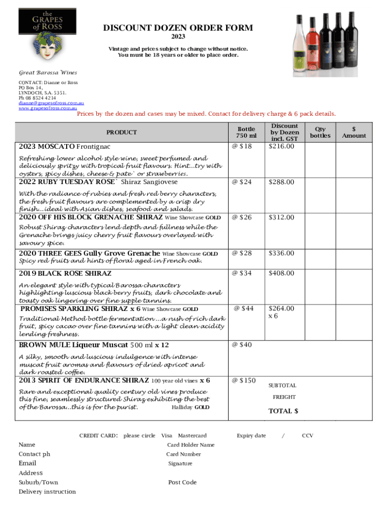 Fillable Online DISCOUNT DOZEN ORDER FORM Fax Email Print - pdfFiller