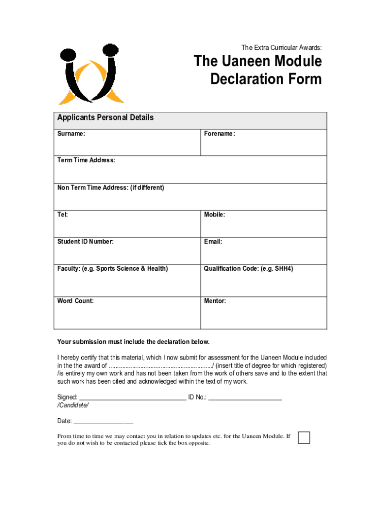 Fillable Online The Uaneen Module Declaration Form Fax Email Print ...