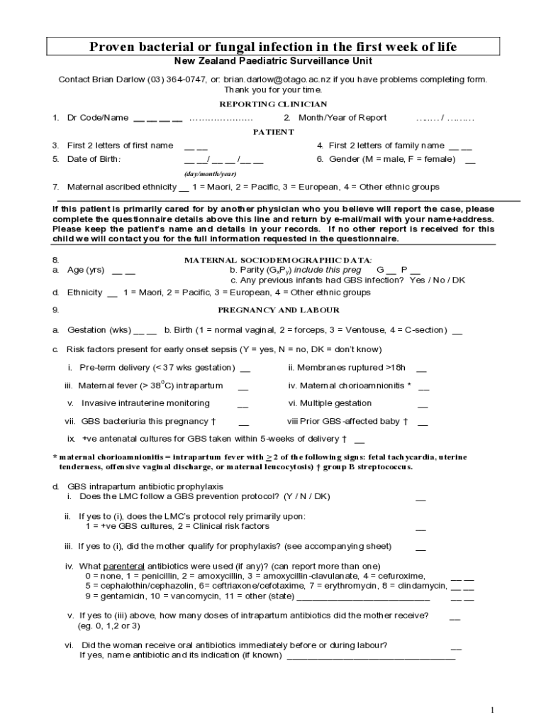 Fillable Online Proven bacterial or fungal infection in the first week of life Fax Email Print ...