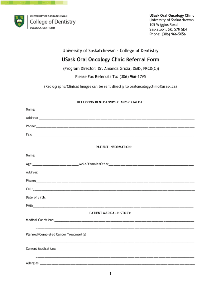 Fillable Online Oral Medicine-Oral Pathology Clinic Referral Form Fax ...