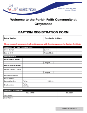 Fillable Online Baptism Registration Form - St. Michael's Catholic Church Fax Email Print ...