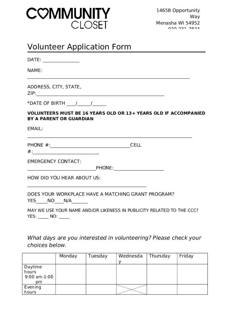 Volunteer-Application.docx - Community Clothes Closet Doc Template ...