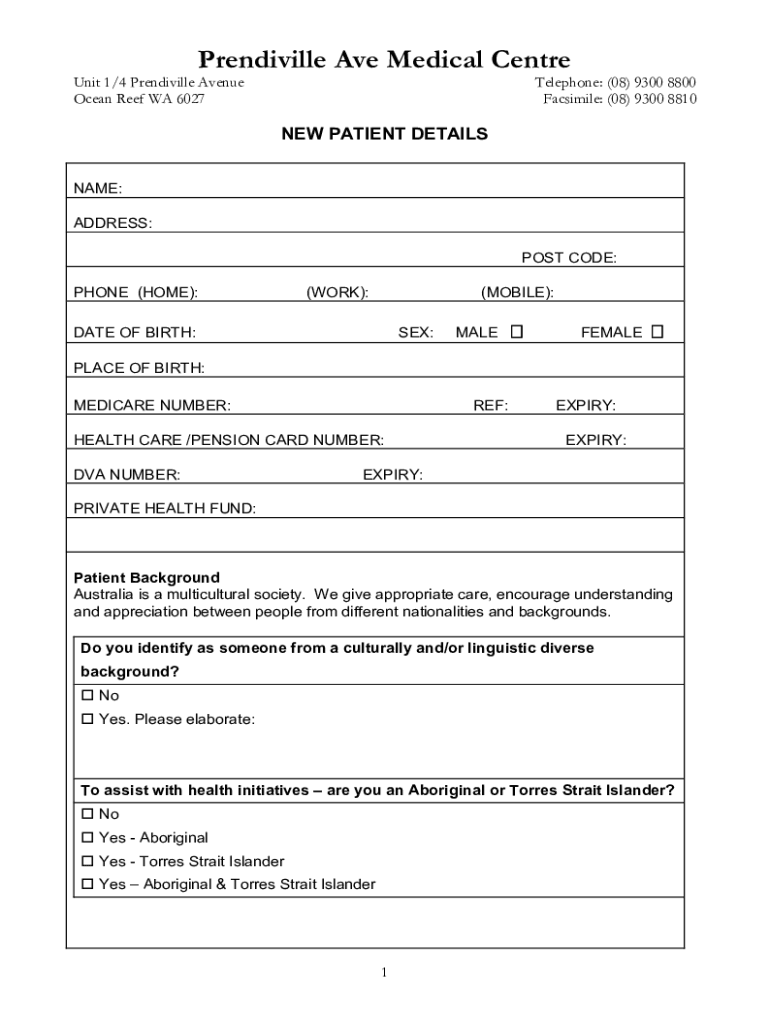 Fillable Online Doctor Appointments Prendiville Ave Medical Centre ...