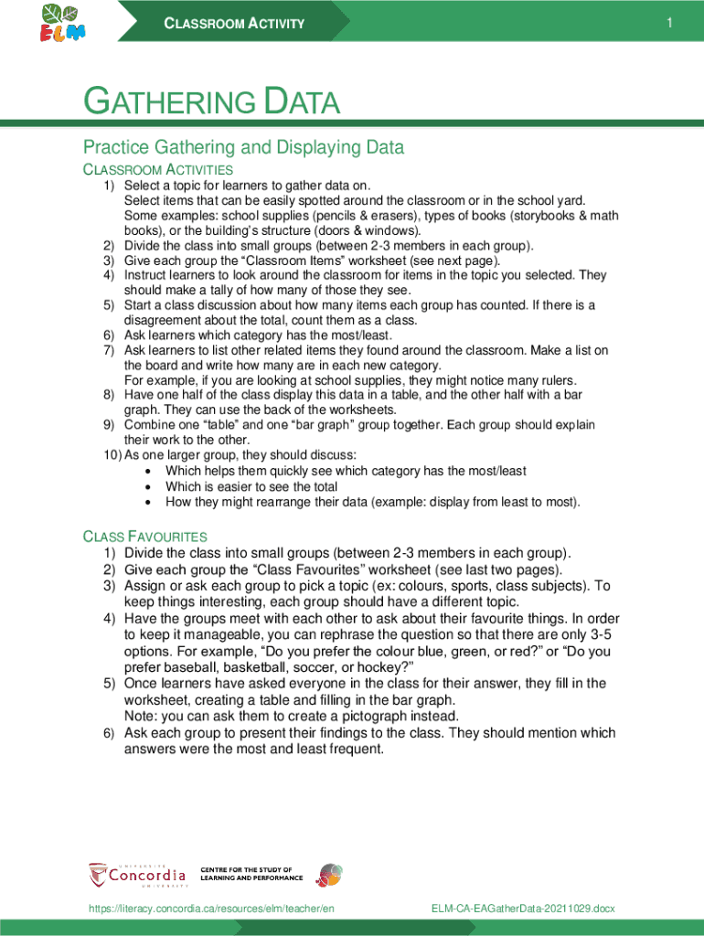 Fillable Online Data Collection Activities & Games for Kids Fax Email ...