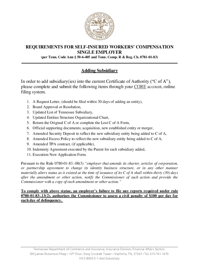 Fillable Online requirements for self-insured workers' compensation ...