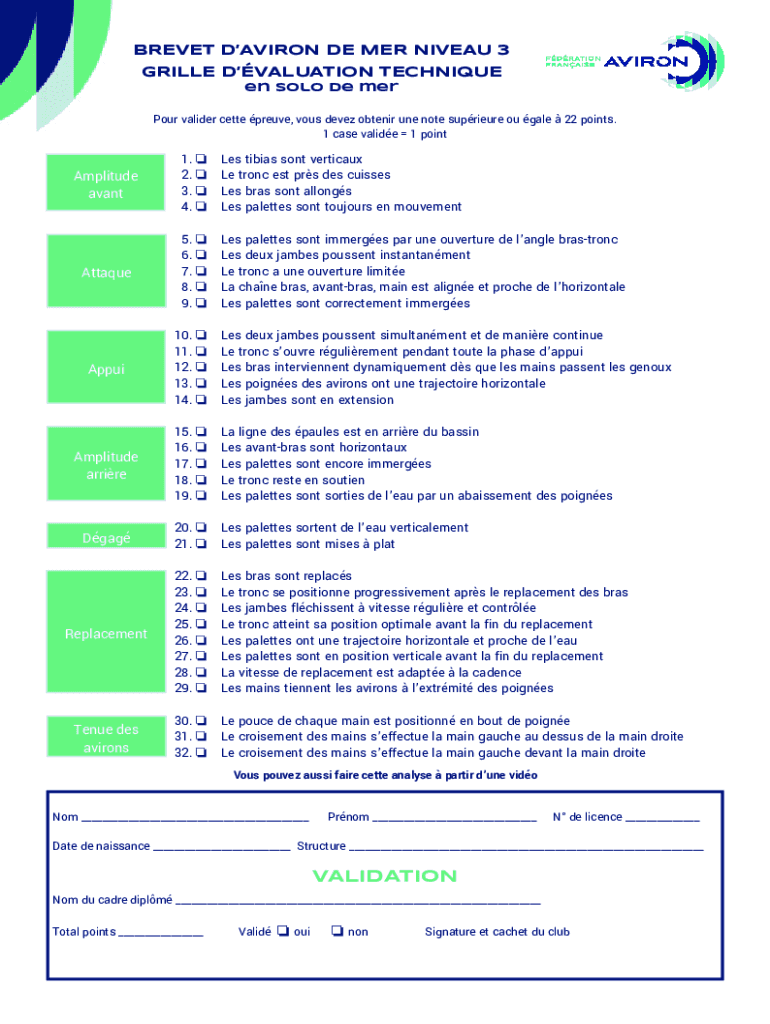 Remplissable En Ligne Grille d'valuation technique en solo de mer Fax Email Imprimer - pdfFiller