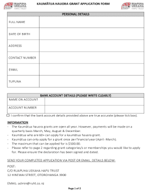 Fillable Online ruht co kaumtua hauora grant application form Fax Email Print - pdfFiller