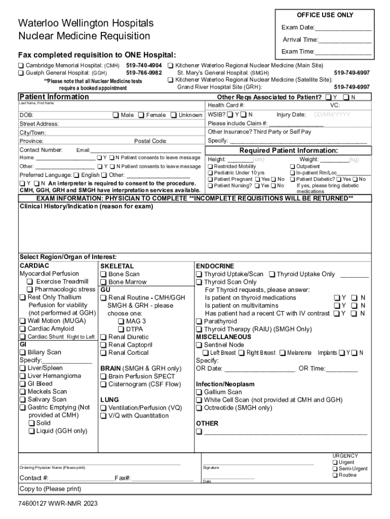 Fillable Online Waterloo Wellington Hospitals Ultrasound Requisition ...