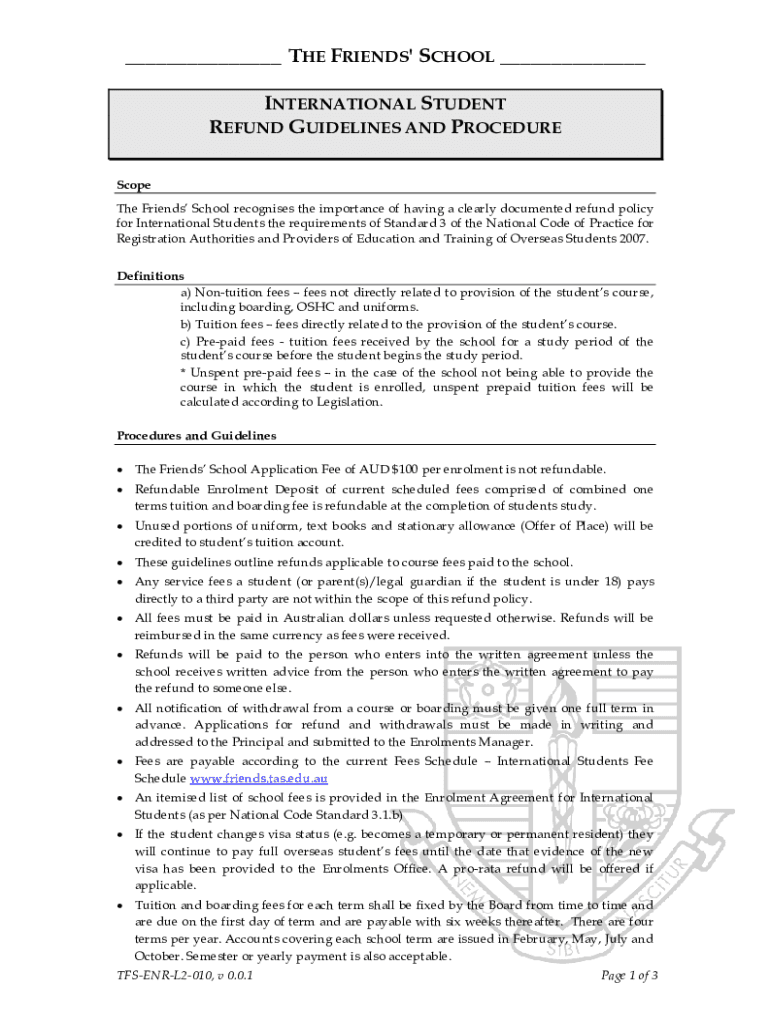 Fillable Online International Student Refund Guidelines and Procedure ...